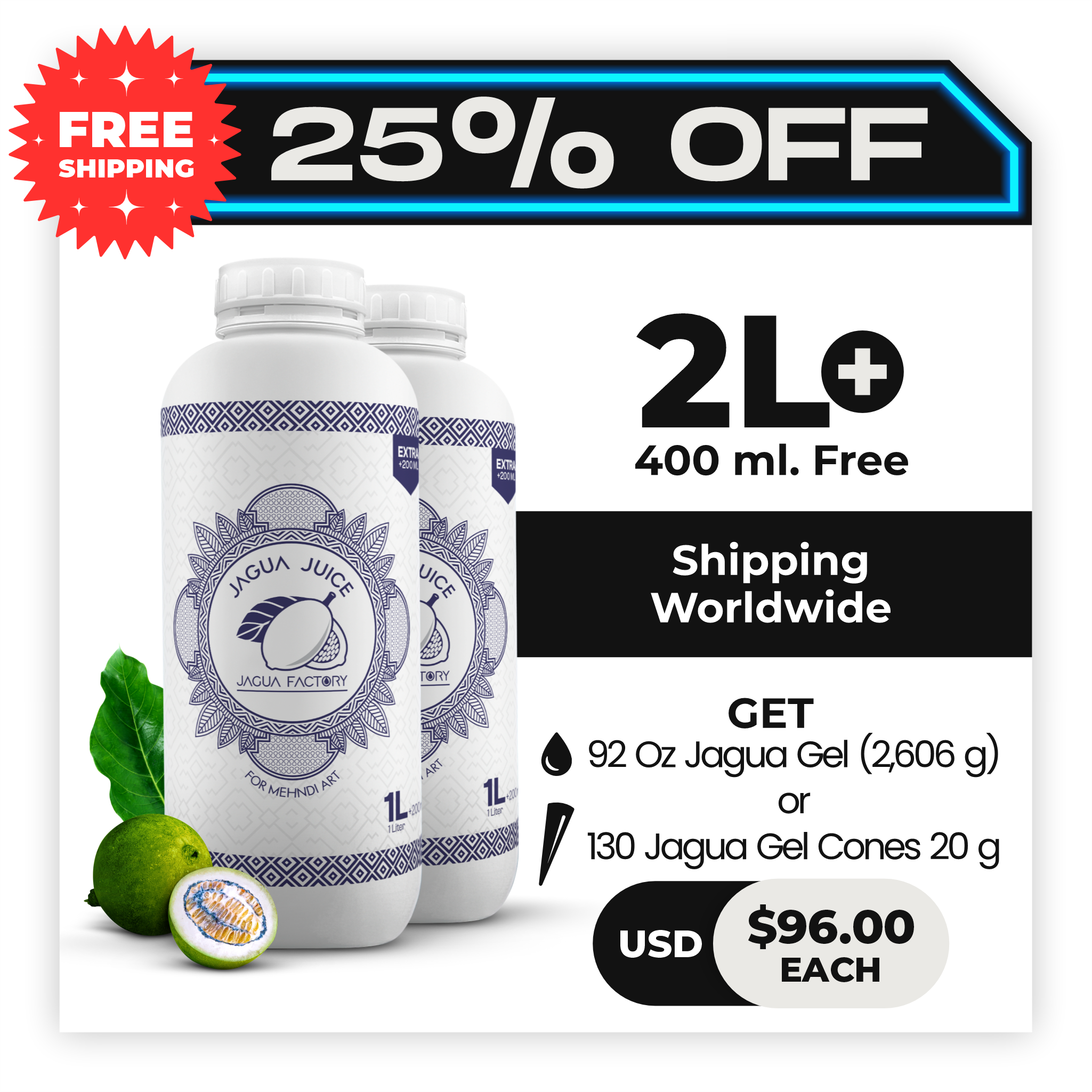 Jagua Juice Ink 2.4 L - The World's Most Powerful temporary tattoo Ink ...